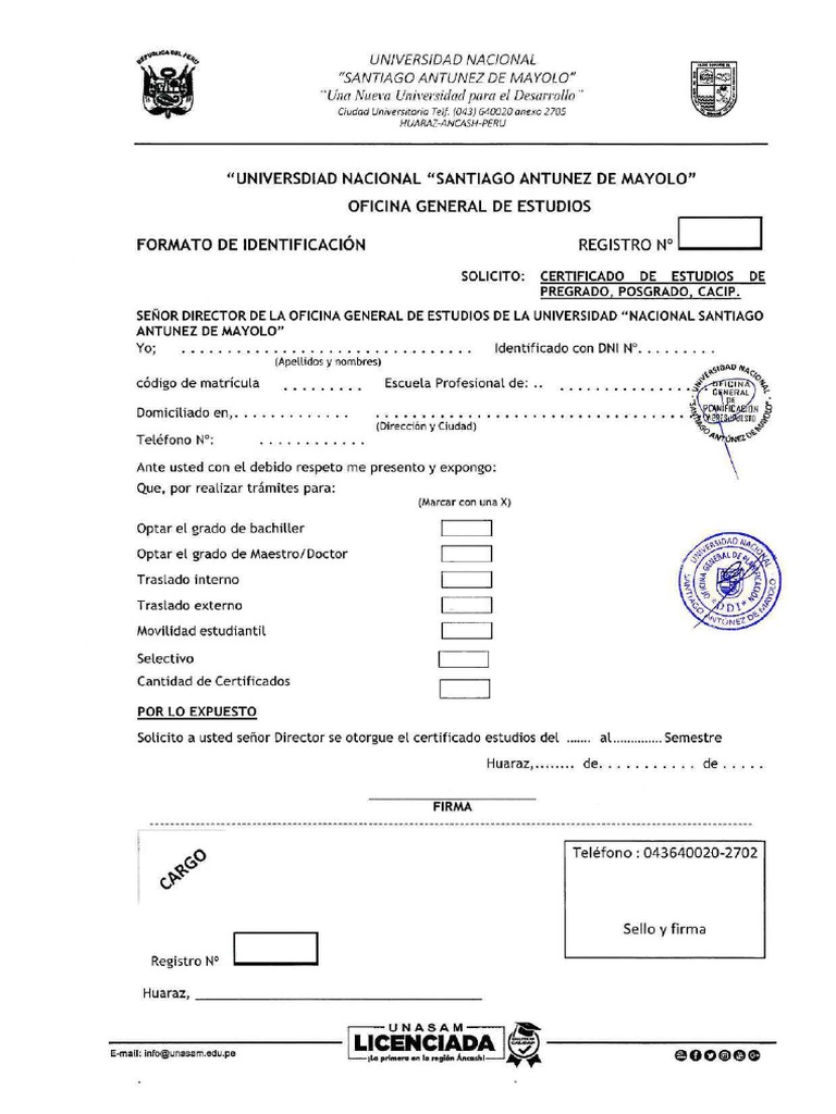 Certificado De Estudios Unasam Pdf