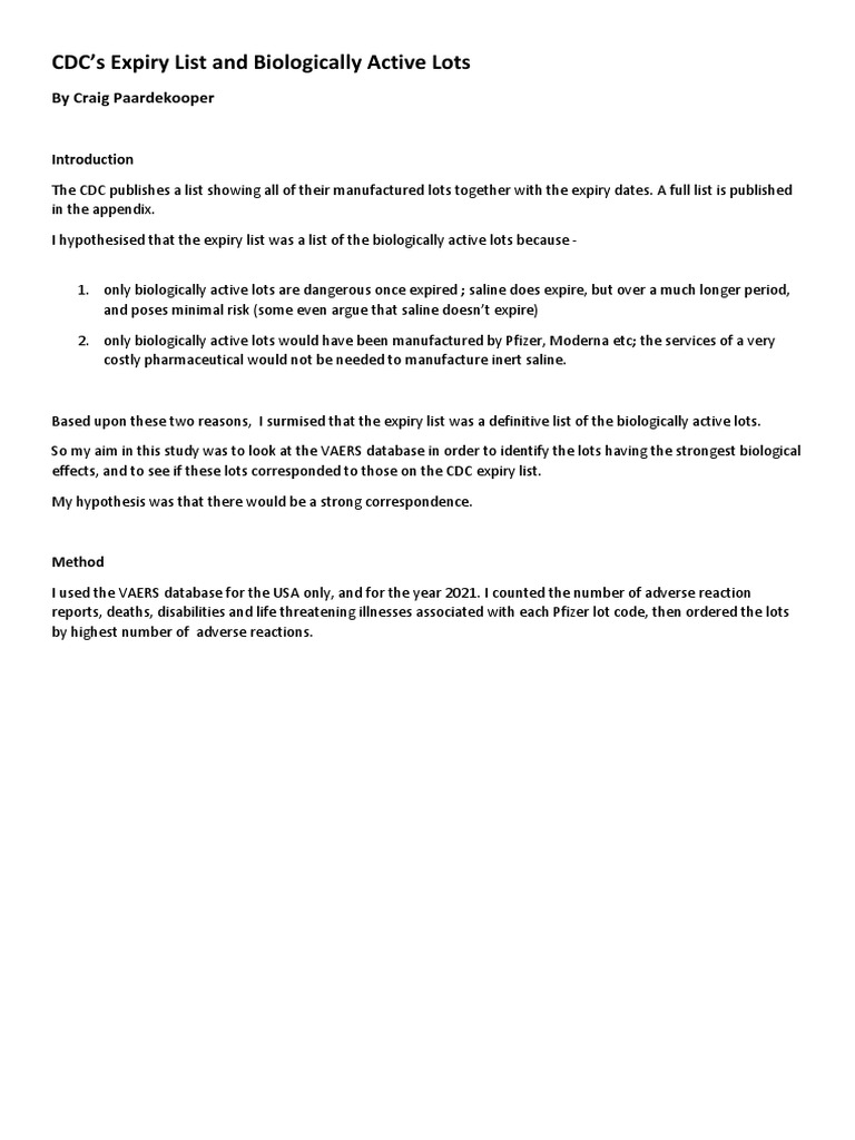 CDC's Expiry List and Biologically Active Lots: by Craig Paardekooper ...