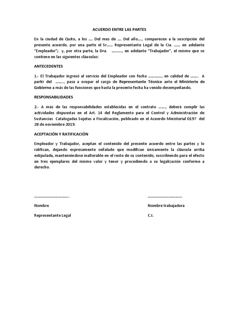 Acuerdo Entre Las Partes Modelo | PDF