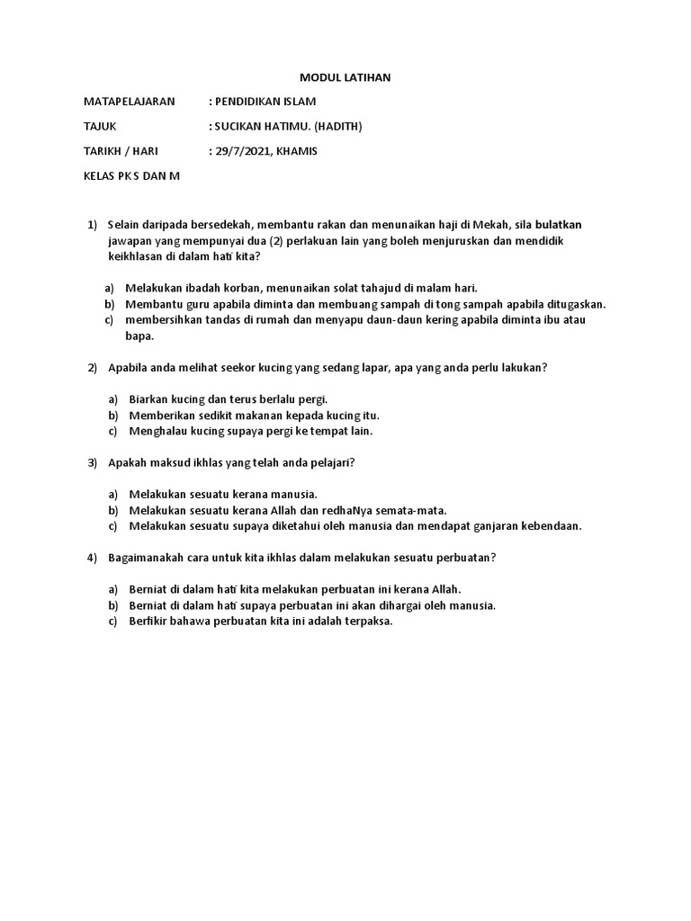 Modul Lembaran Kerja PPKI Pend Islam m23&24 2021 PK S & PK M | PDF