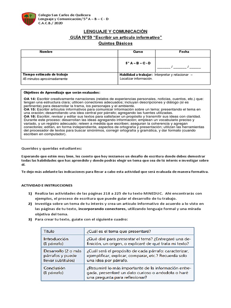 L5 Semana 27 Actividad 2. Escribir Un Texto Informativo | PDF ...