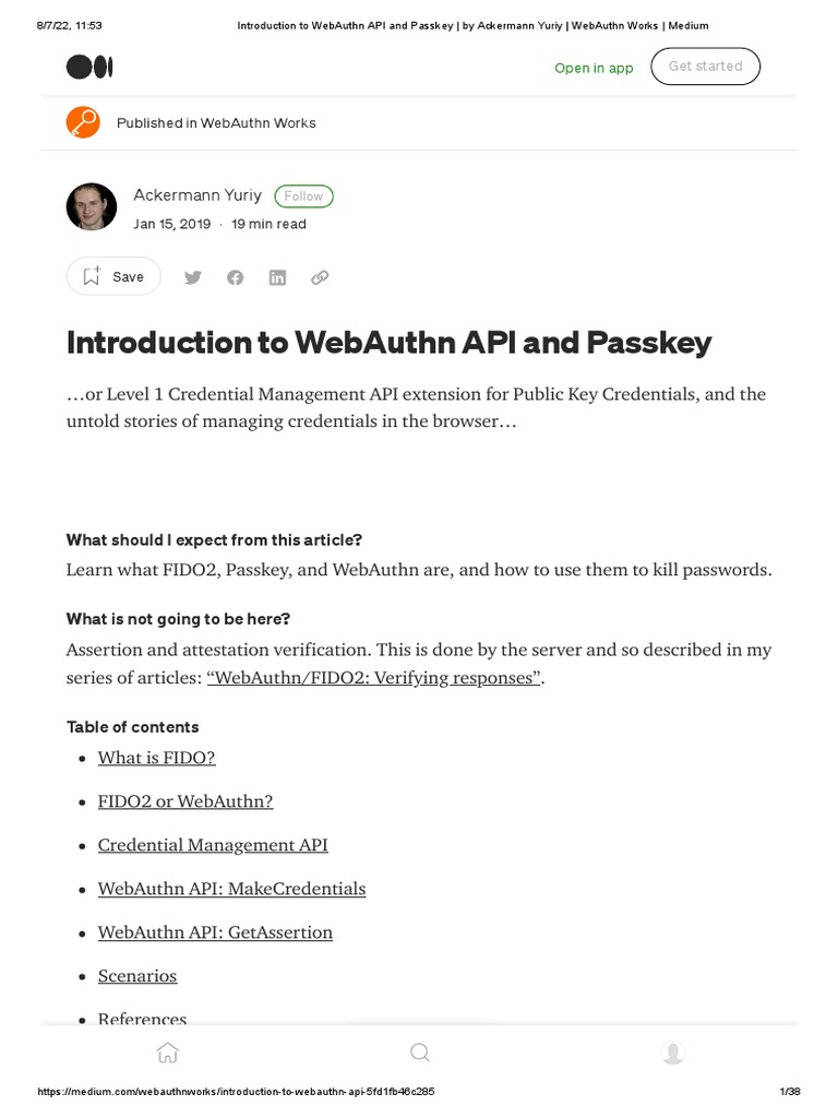 Introduction to WebAuthn API and Passkey | PDF | Authentication | Password