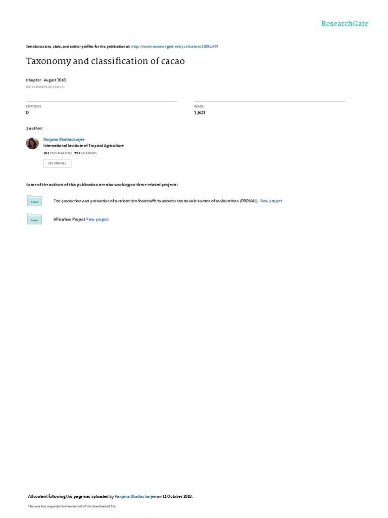 Taxonomy and Classification of Cacao, Bharracharjee and Akoroda (2018 ...