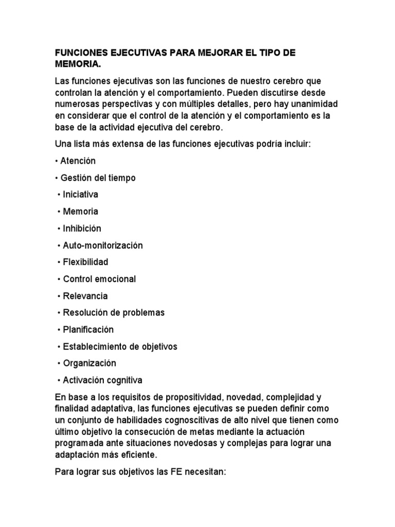 Funciones Ejecutivas para Mejorar El Tipo de Memoria. | PDF | Funciones ...