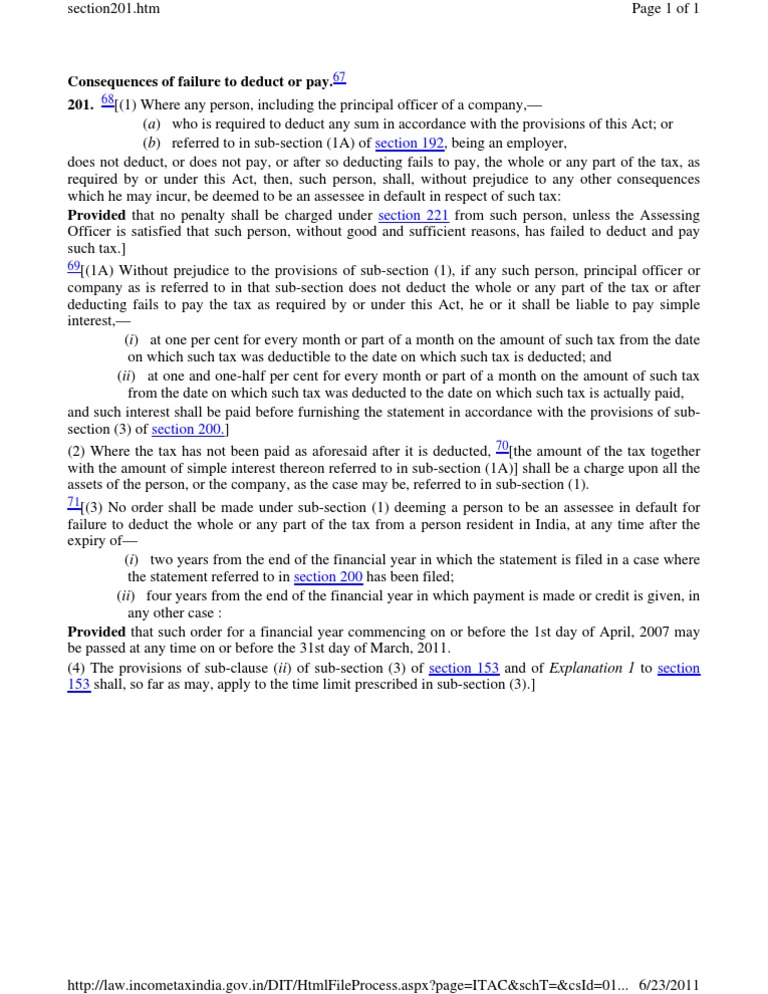 Sec 201 - Failure To Deduct or Pay TDS - Amendment On 1 July 2010 ...