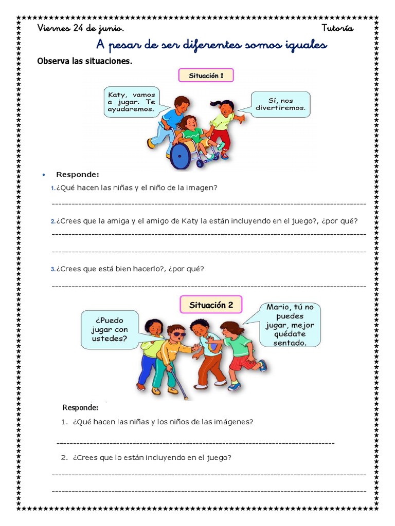 Ficha A Pesar de Ser Diferentes Somos Iguales | PDF