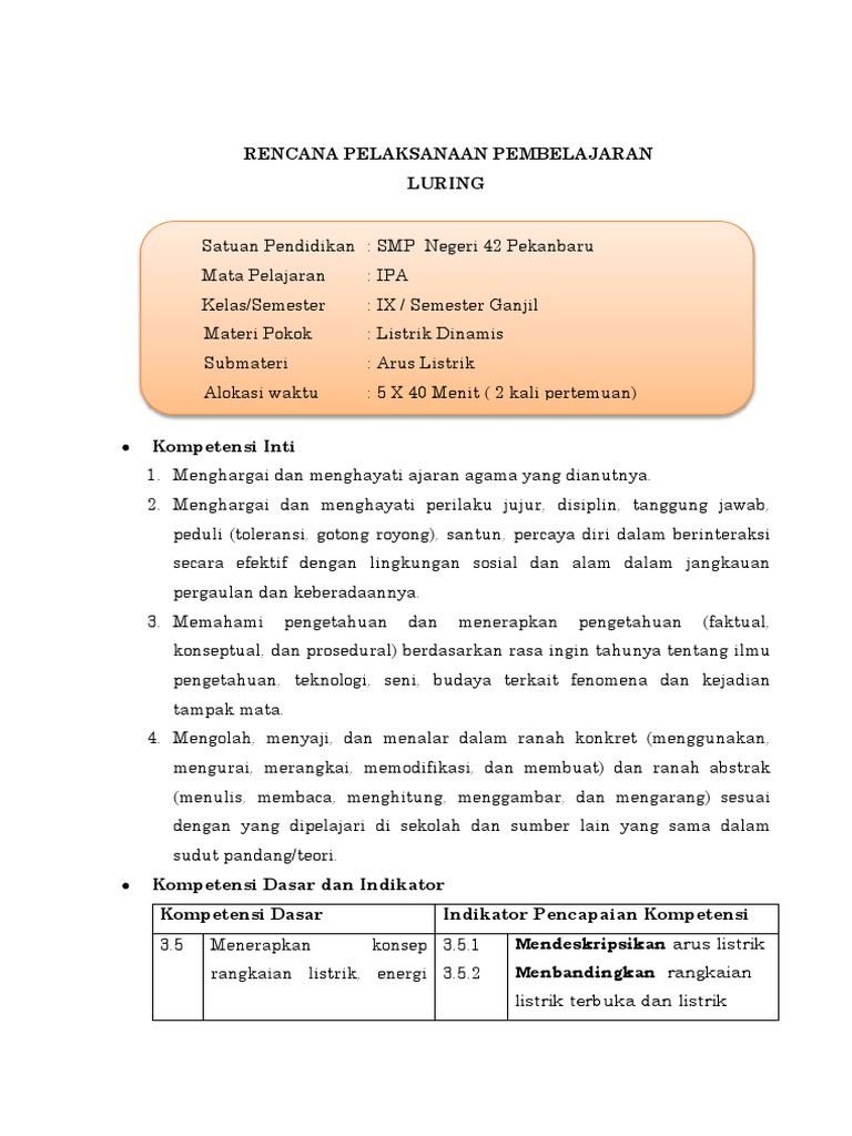 RPP Listrik Dinamis - PJBL | PDF