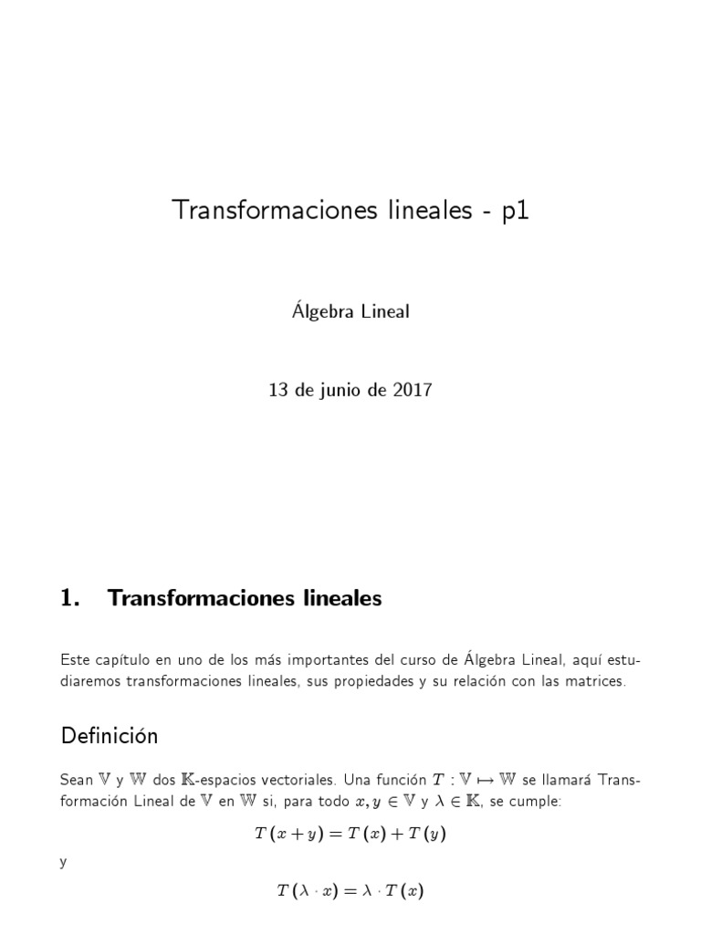 Teoría Transformaciones Lineales | PDF | Mapa lineal | Espacio vectorial