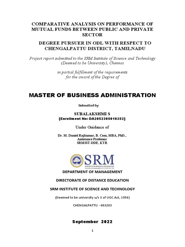 Mba Project Final Report | PDF | Investment Fund | Investing