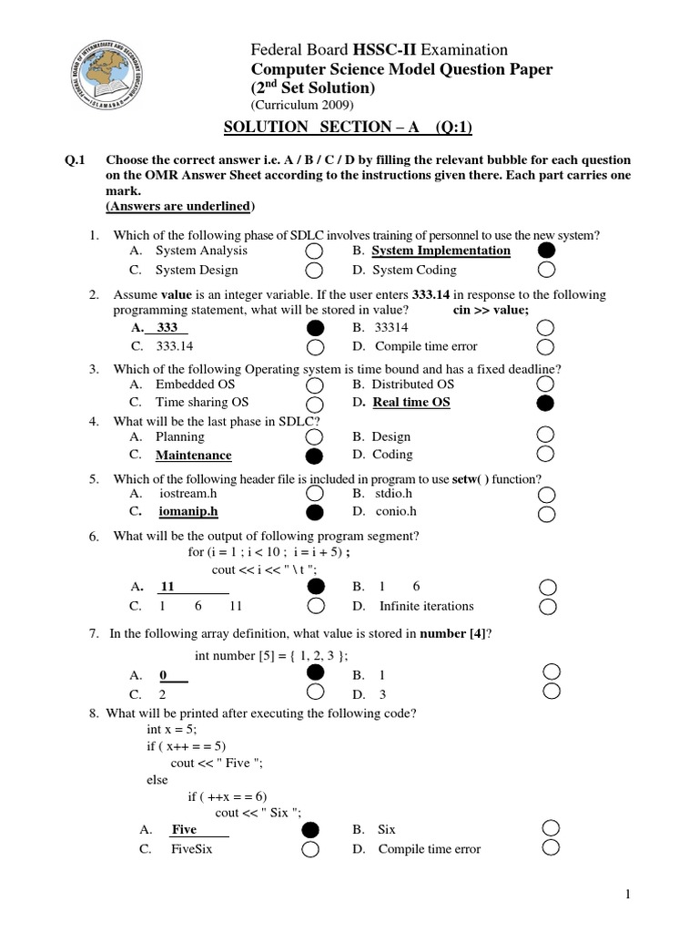 Computer Science HSSC-II Solution of 2nd Set Model Question Paper | PDF | Pointer (Computer ...