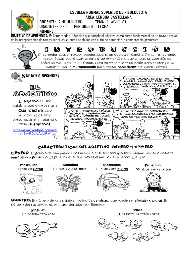 Los Adjetivos | PDF | Sustantivo | Género gramatical