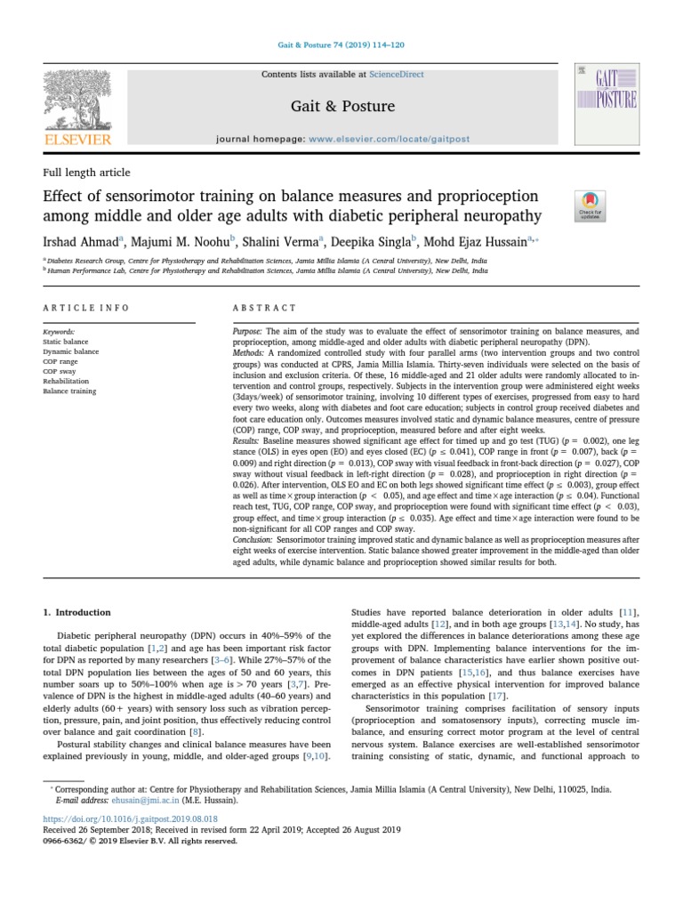 Sensorimotor Training For Balance | PDF | Balance (Ability) | Clinical ...
