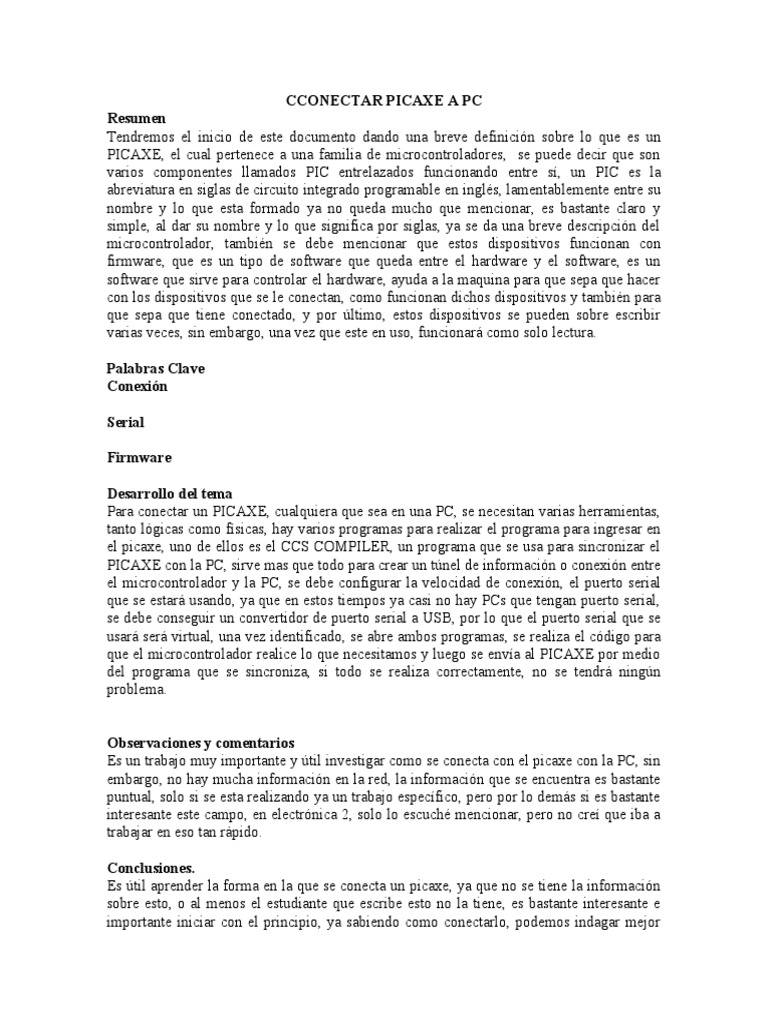 Conectar PICAXE a PC: Guía Completa | PDF | Hardware de la computadora | Microcontrolador