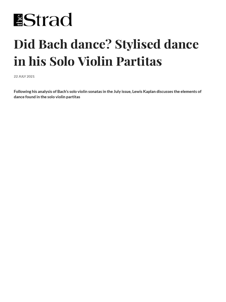 Did Bach Dance - Stylised Dance in His Solo Violin Partitas - Focus ...