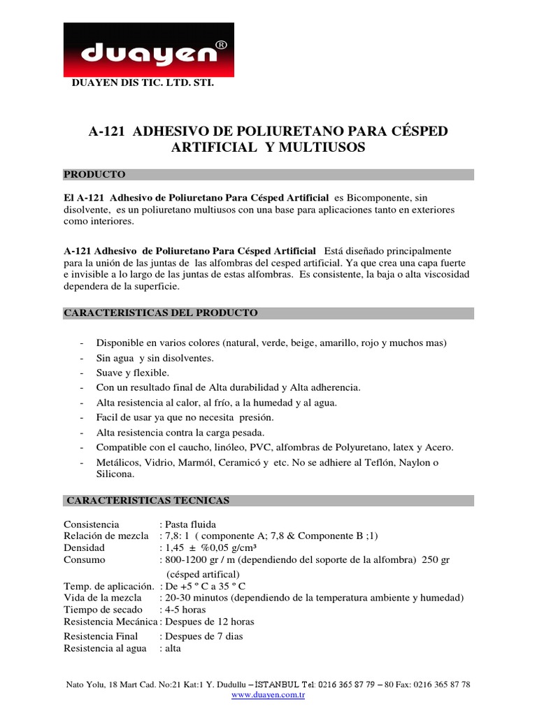 Duayen A 121 Adhesivo Pu | PDF | Poliuretano | Materiales