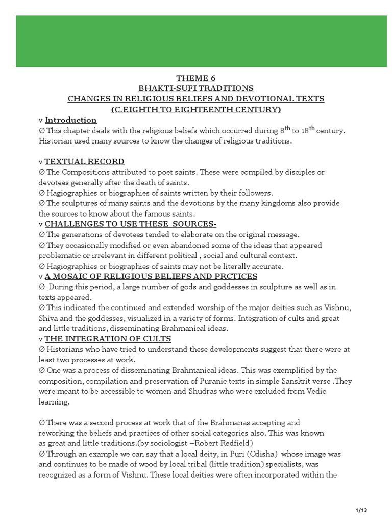 Theme 6 Bhakti-Sufi Traditions Lesson Notes | PDF | Bhakti | Sufism