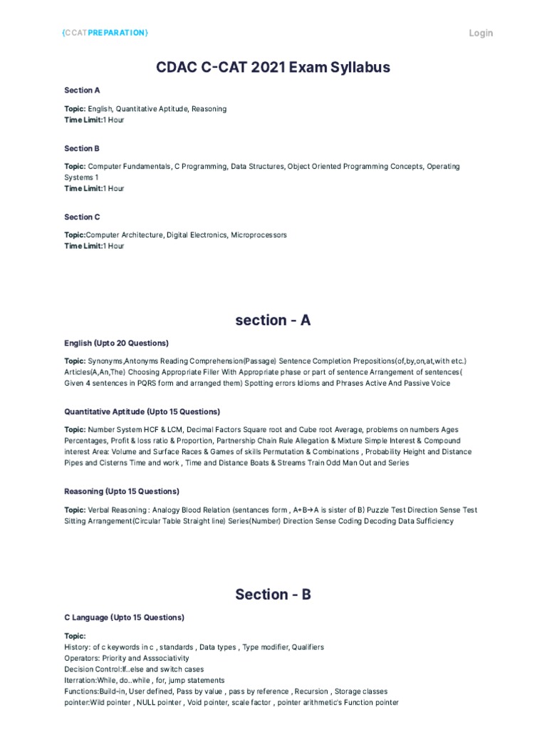 CDAC C-CAT 2021 Exam Syllabus | PDF | Pointer (Computer Programming ...