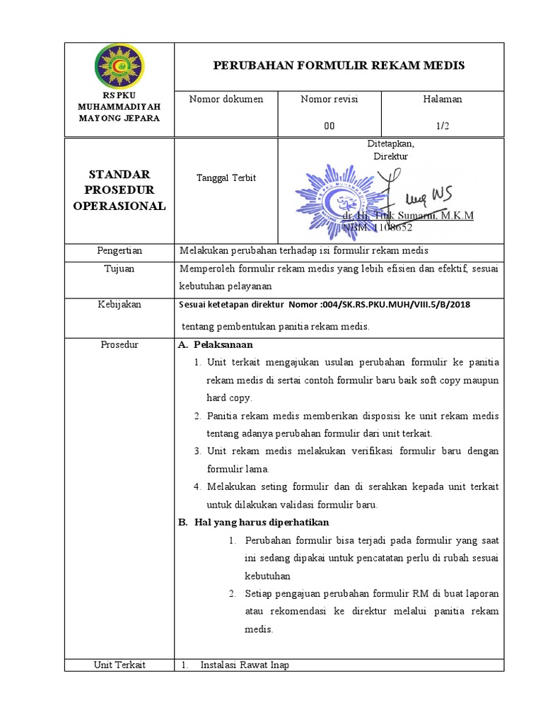 SPO Perubahan Formulir Rekam Medis | PDF