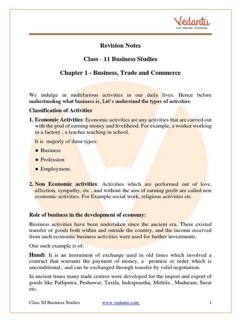 Class 11 Business Studies Chapter 1 Revision Notes | PDF | Employment ...