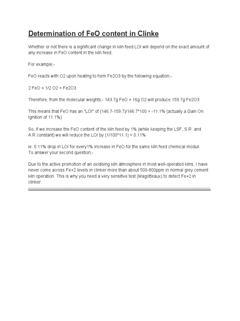 Determination of Feo Content in Clinke | PDF | Concrete | Chemistry