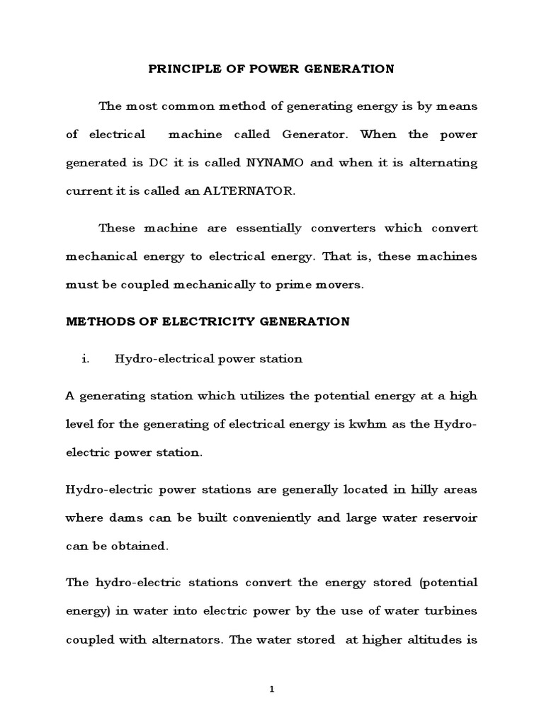 Principle of Power Generation | PDF | Electric Power Distribution ...