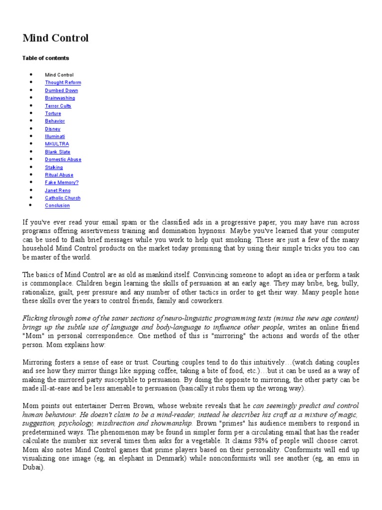 Mind Control | PDF | Mind Control | Catholic Church Sexual Abuse Cases