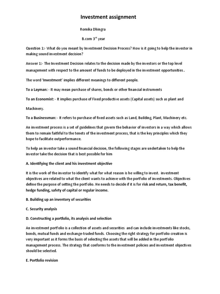 Investment Assignment | PDF | Investing | Stocks