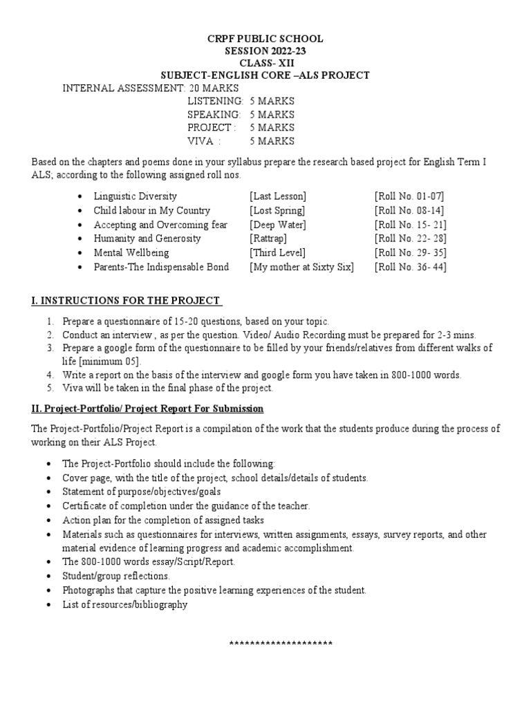CRPF Public School SESSION 2022-23 Class-Xii Subject-English Core - Als ...