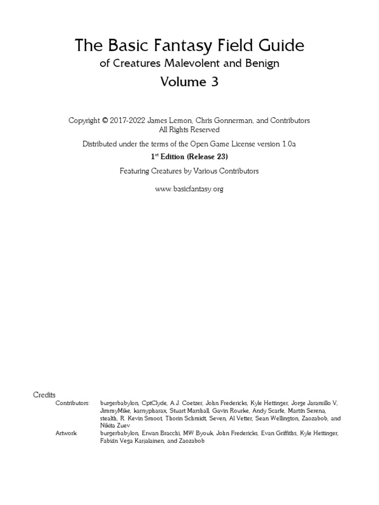 Basic Fantasy Field Guide 3 r23 | PDF | Bipedalism | Monsters