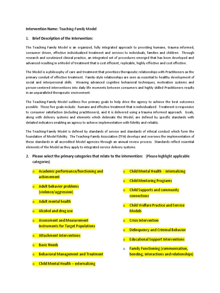 Intervention Name: Teaching-Family Model | PDF | Adoption | Mental Health