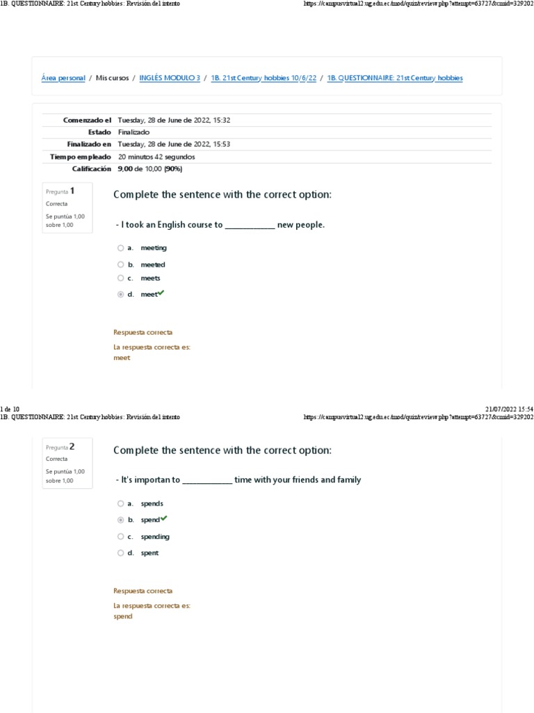 1B. QUESTIONNAIRE 21st Century Hobbies Revisión Del Intento | PDF