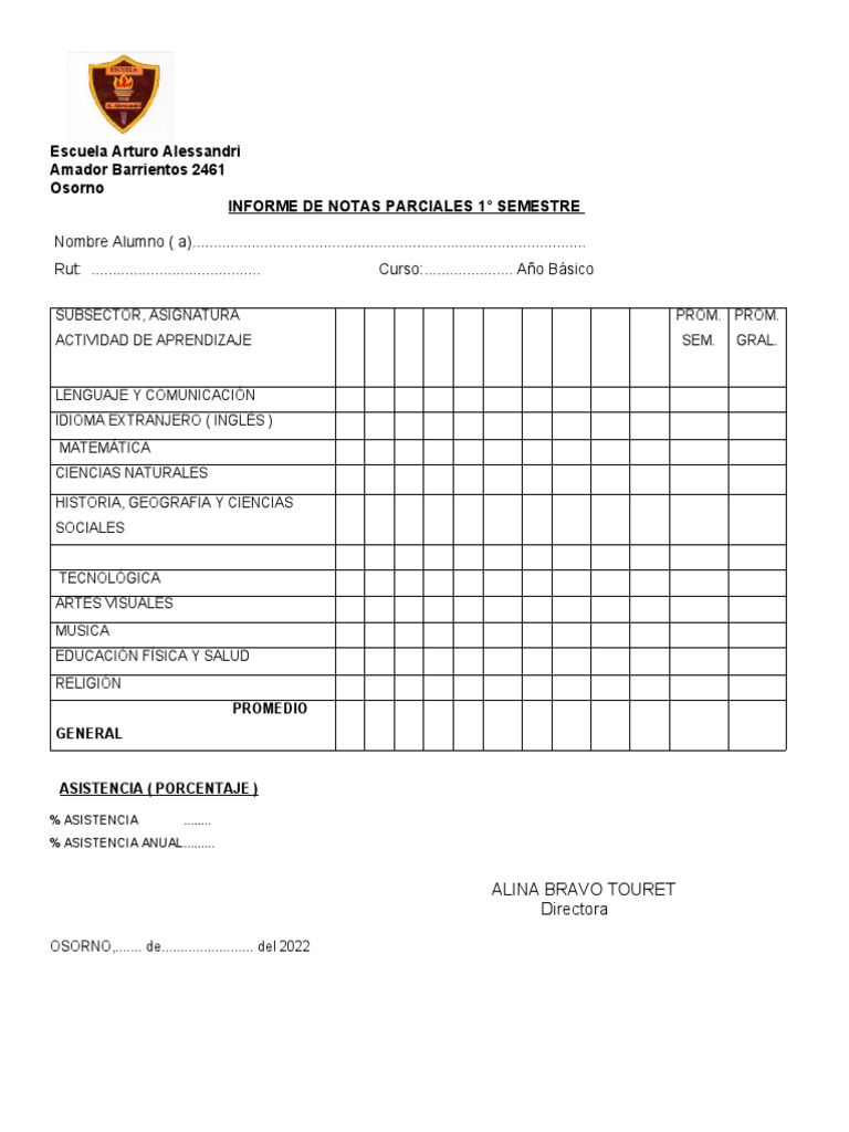 Informe Notas PARCIALES | PDF