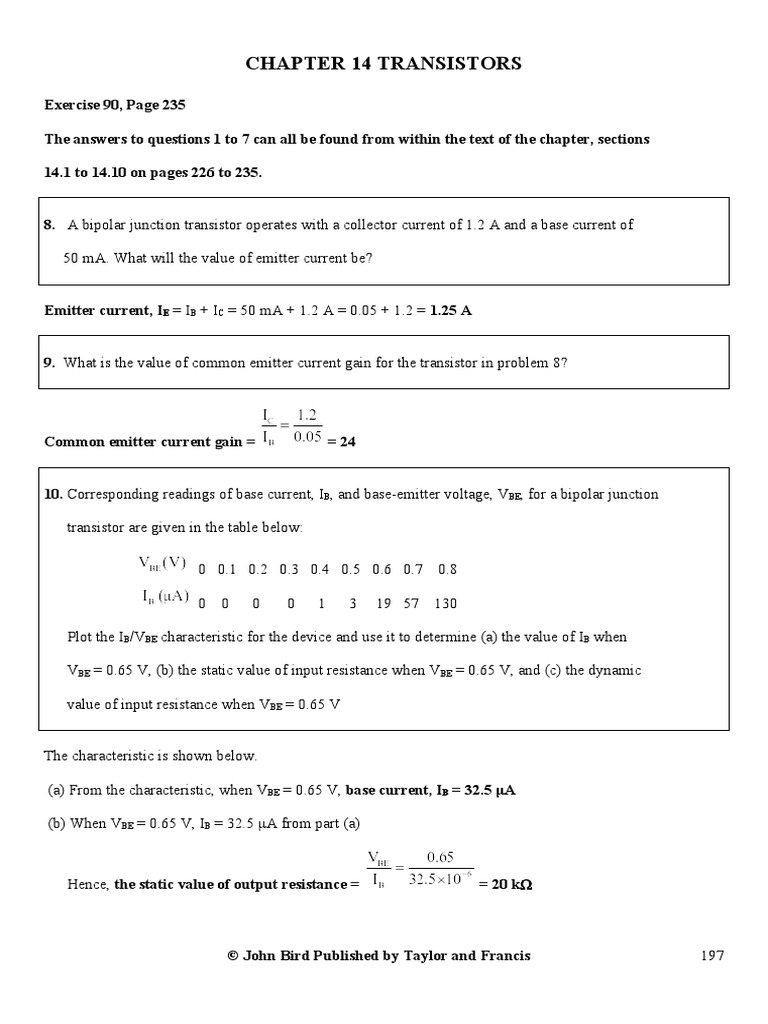 Eandepandt 6th Ed Chap 14 Sols To Exerc 2016 | PDF | Bipolar Junction Transistor | Electrical ...