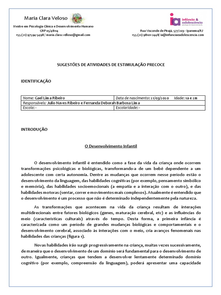 Sugestões de Atividades de Estimulação Precoce (Gael Ribeiro) | PDF ...