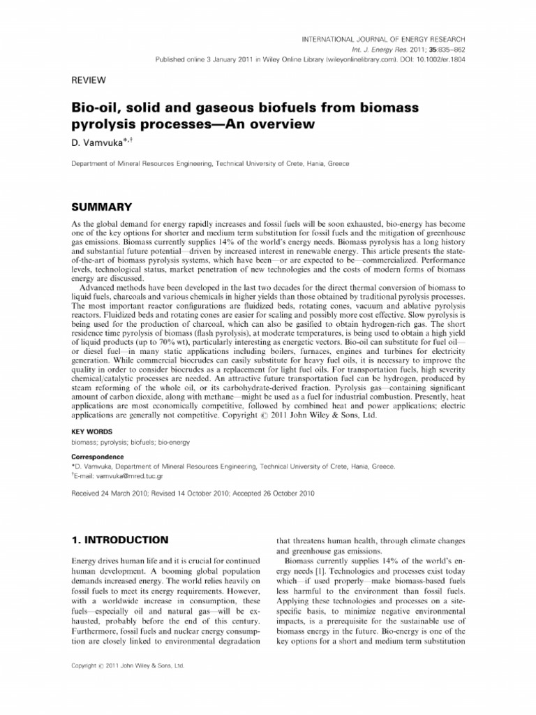 Bio Oil, Solid and Gaseous Biofuels From Biomass Pyrolysis Processes-An ...