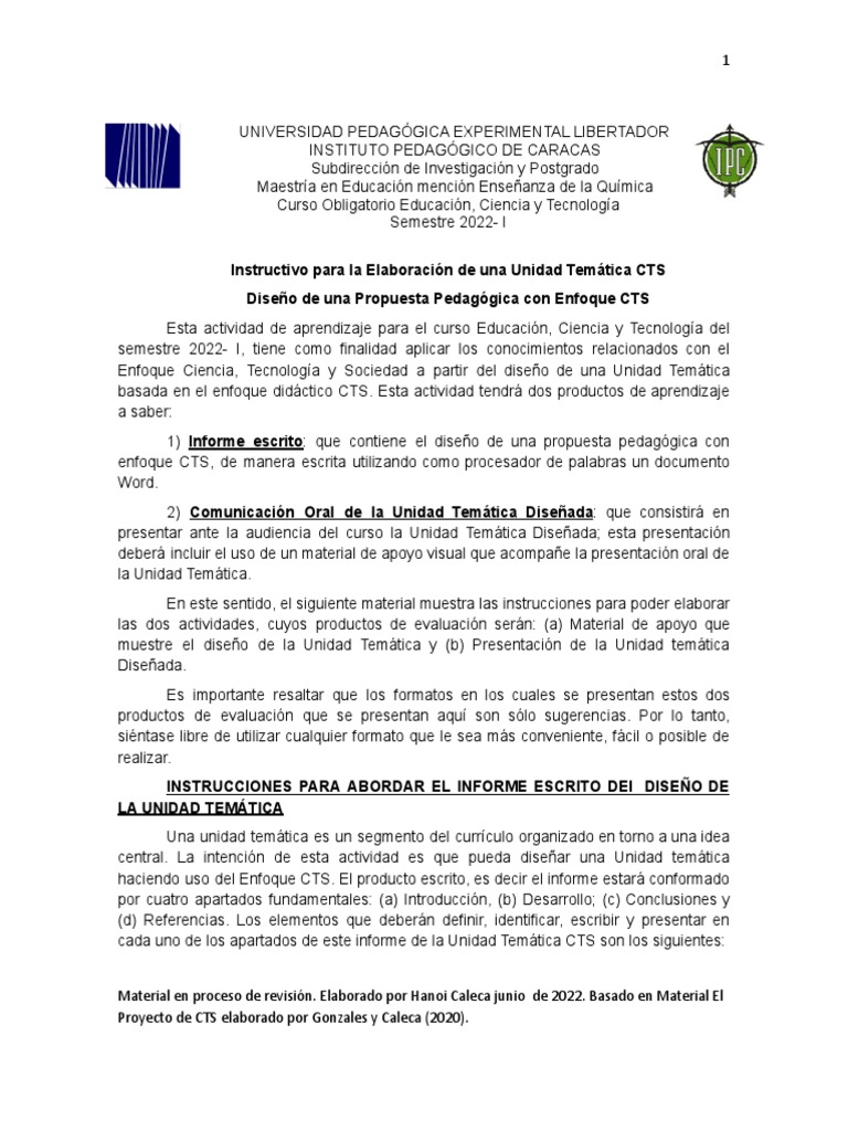 Diseñando una unidad didáctica con enfoque CTS | PDF | Evaluación | Método de enseñanza