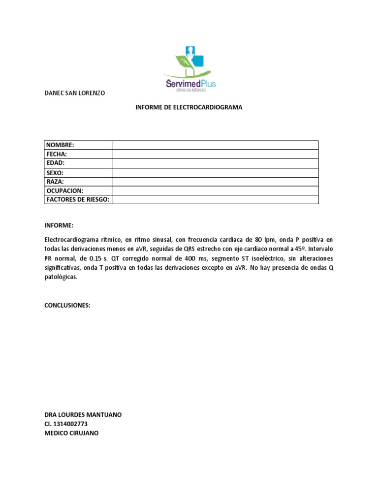 Informe de Electrocardiograma Normal | PDF