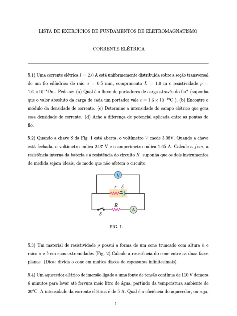 Lista 3 Fund Eletro | PDF | Corrente elétrica | Eletricidade