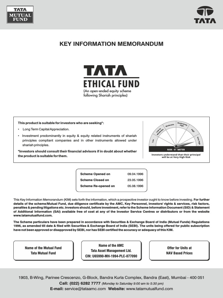 Tata Ethical Fund Kim Oct 2021 | PDF | Investment Fund | Securities ...