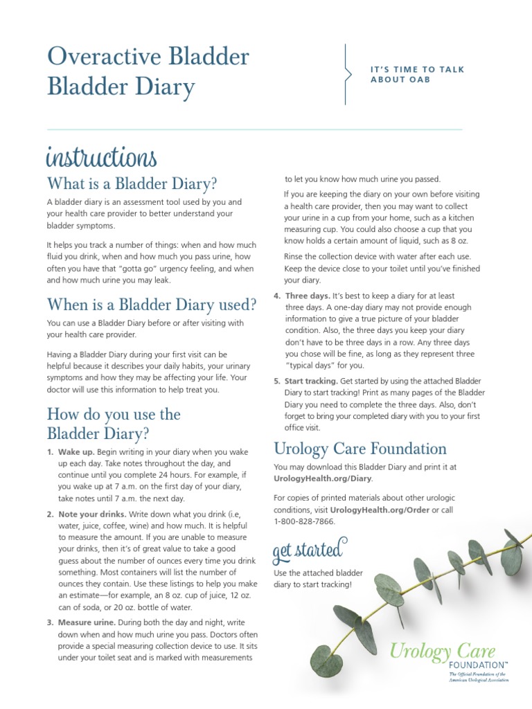 Overactive Bladder OAB Bladder Diary | PDF | Urinary Incontinence ...