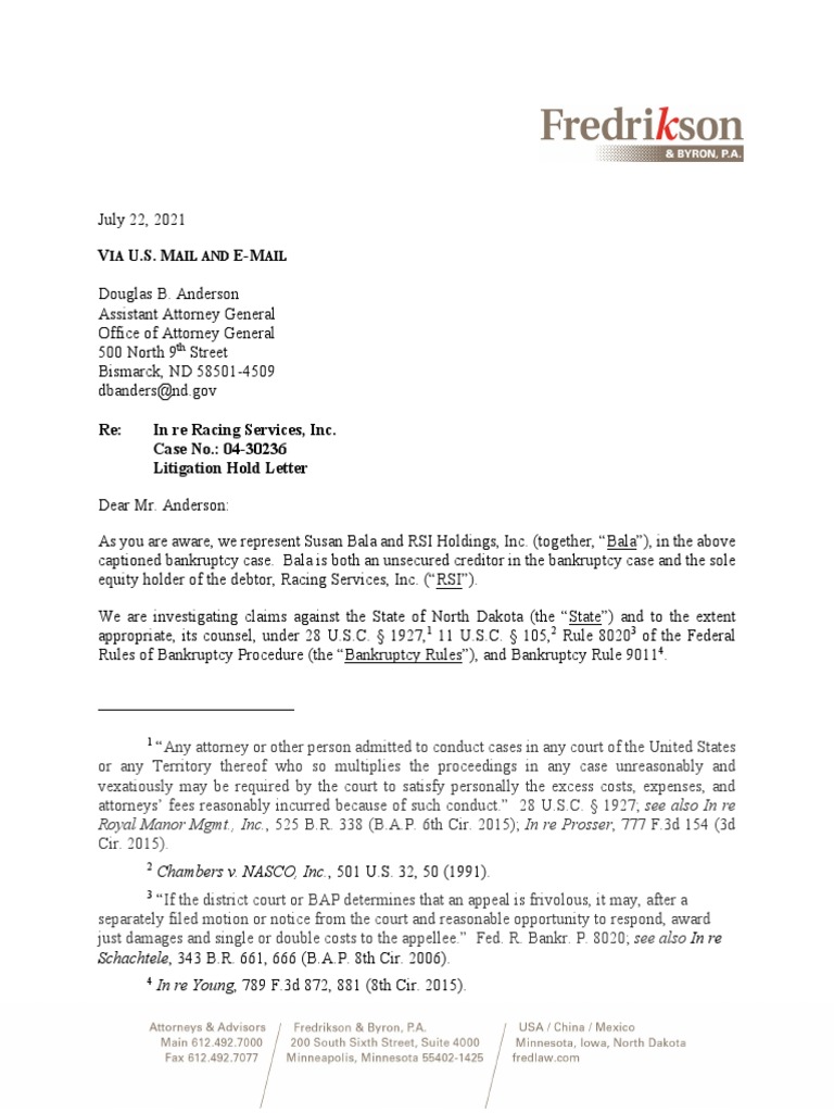 Litigation Hold Letter | PDF | Bankruptcy | Computer File