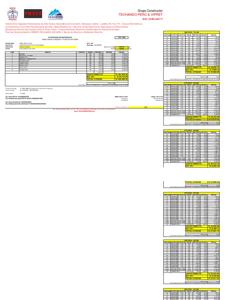 N°1793 - Cotizacion de Materiales - Consorcio Max Salud - 5,621 M2 - Puente Piedra - 030822 ...