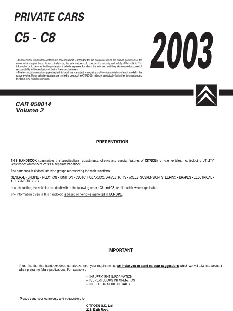 Hand Book Citroen C5 C8 | PDF | Motor Oil | Gasoline