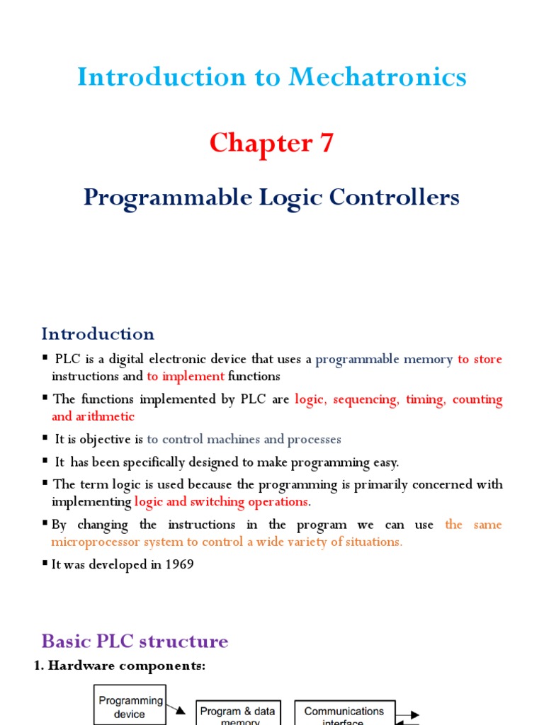 Introduction To Mechatronics: Programmable Logic Controllers | PDF | Programmable Logic ...