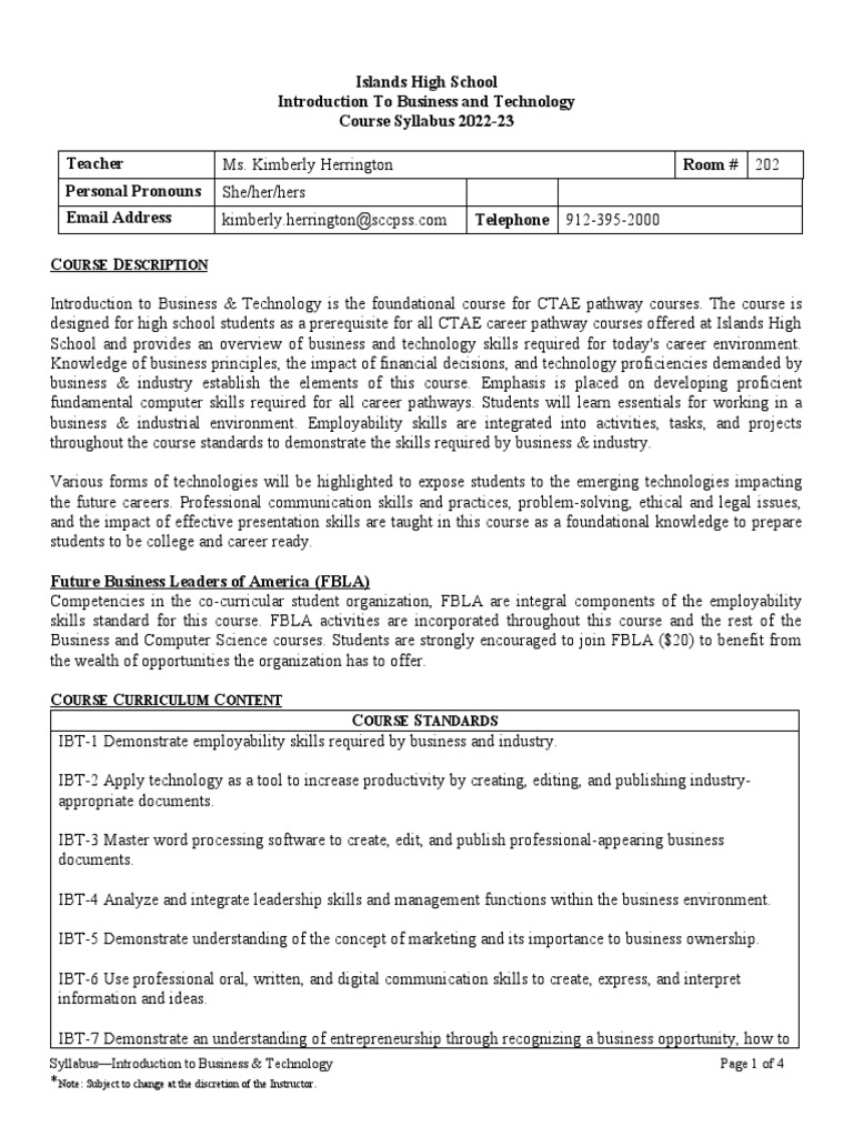 Course Syllabus Intro To Business | PDF | Entrepreneurship | Schools