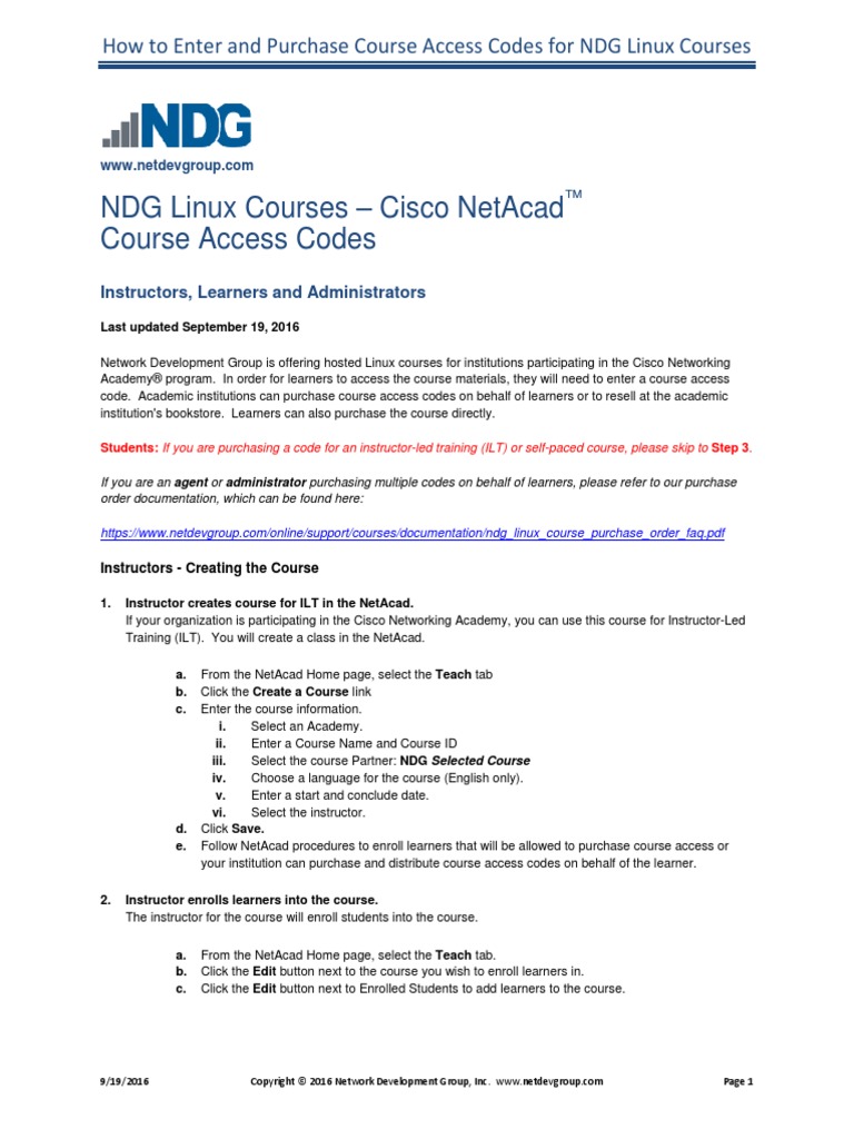 NDG Linux Courses Cisco NetAcad Course Access Codes | PDF | Learning ...