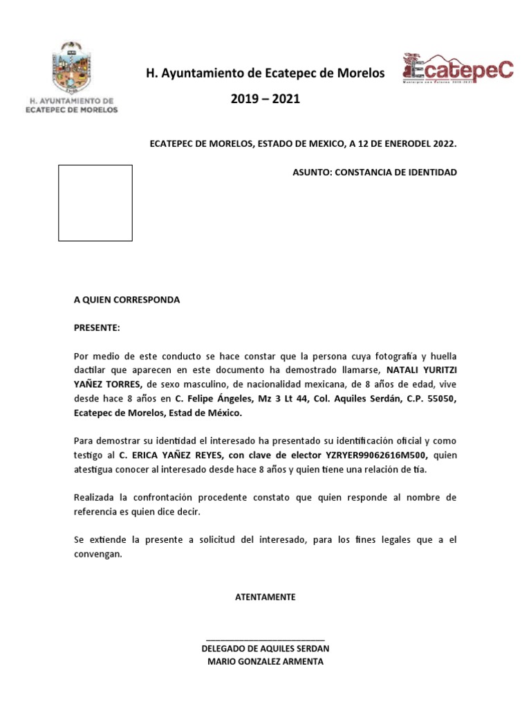 Constancia de Identidad | PDF