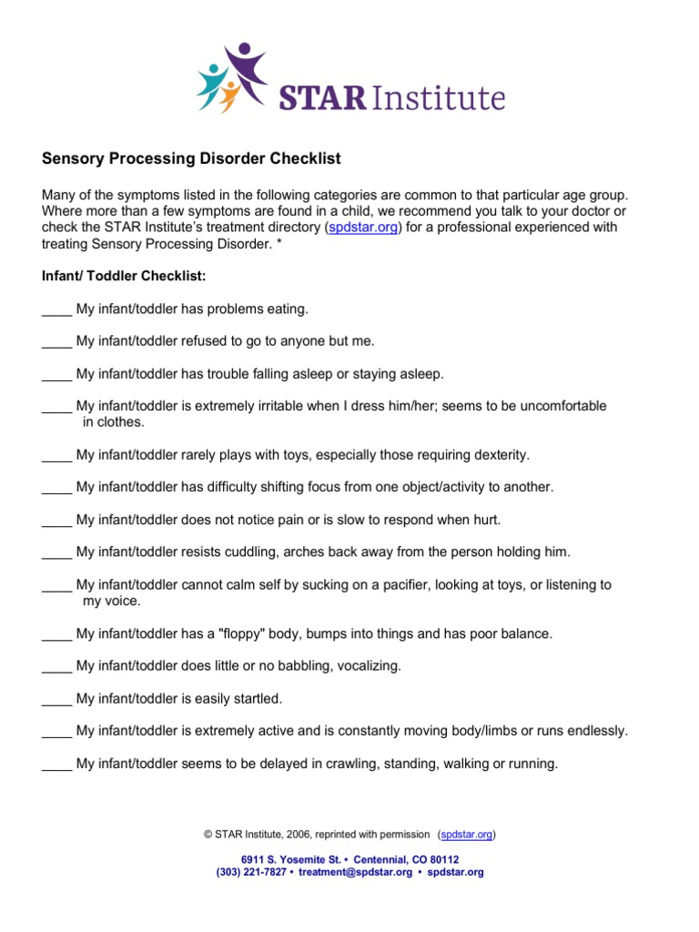 SPD Checklist_5 | PDF | Infants | Toddler