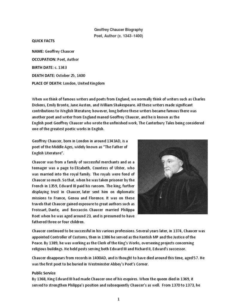 About Geoffrey Chaucer Brief | PDF | Geoffrey Chaucer | The Canterbury ...