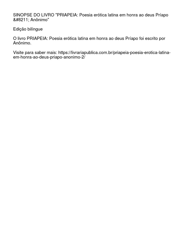 PRIAPEIA - Poesia Erótica Latina em Honra Ao Deus Príapo – Anônimo | PDF